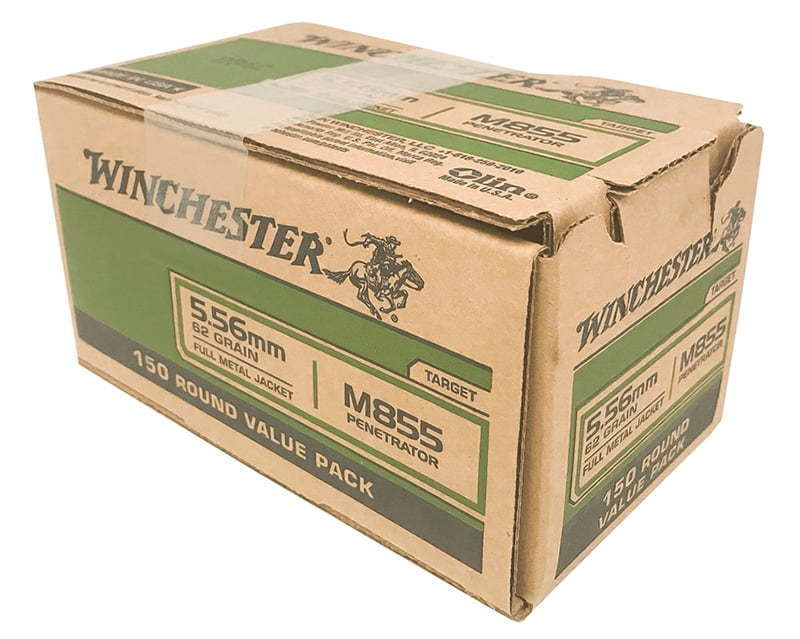 5.56x45 - 62 Grain FMJ M855 - Winchester - 150 Rounds Green Tip