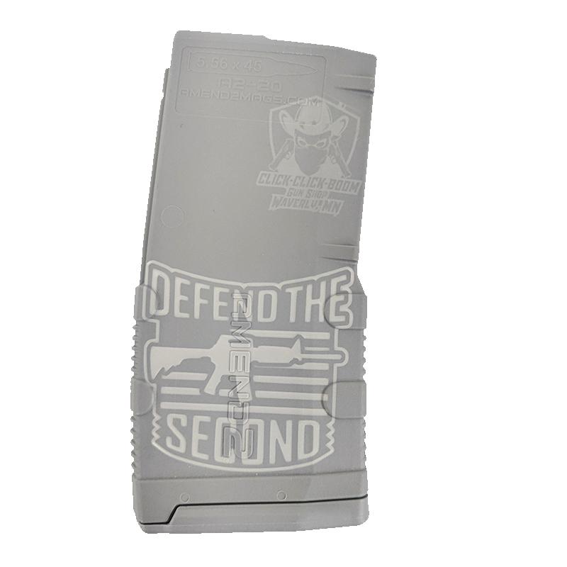 Amend2 Mod2 Grey AR-15 20rd Magazine 5.56NATO Defend the Second - Click-Click-Boom