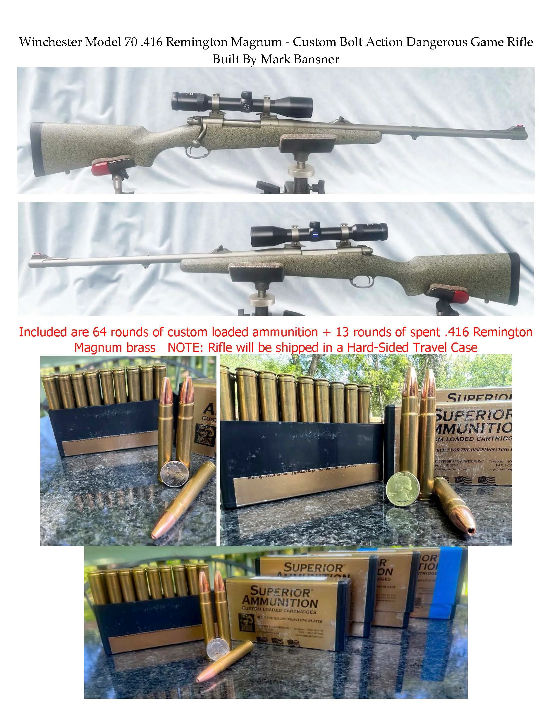 Bansner Winchester Model 70 .416 Rem Mag Custom Dangerous Game Rifle ...