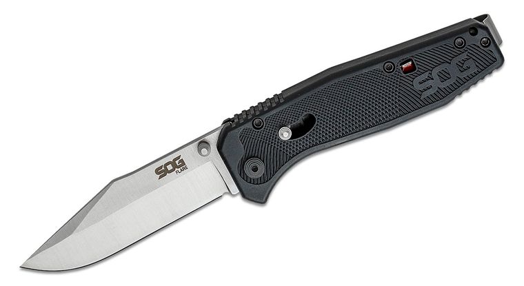 SOG Flare Assisted Folding Knife 3.5" Satin Plain Blade, Black GRN ...