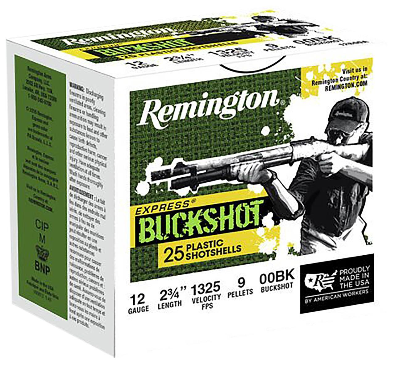 Remington, 12 Gauge, 2 3/4" Shells, 00 Buckshot, 9 Pellet, 25 Rounds ...